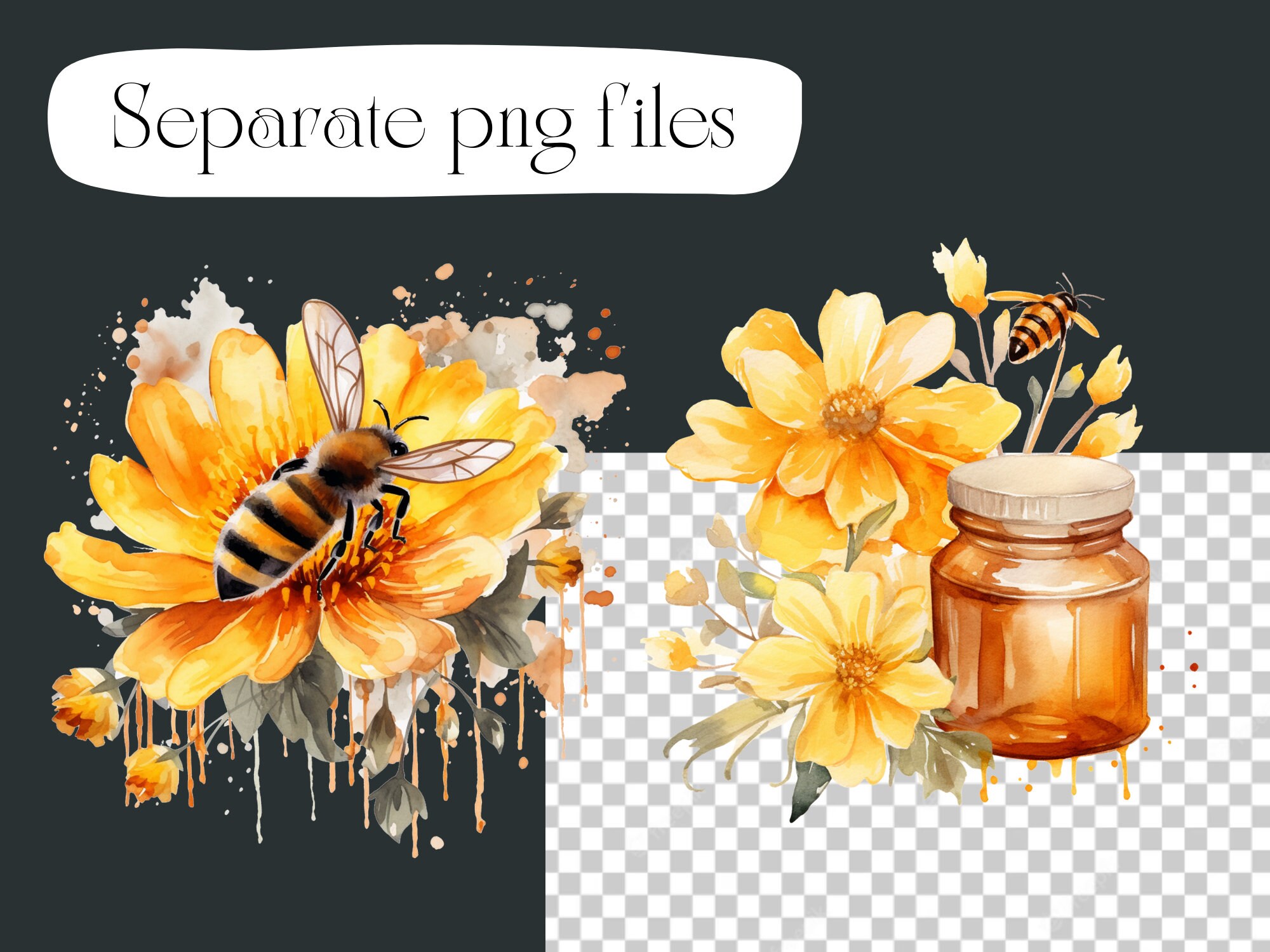 25 PNG Watercolor Honey and Bee Clipart, Spring Decor, Instant Download ...
