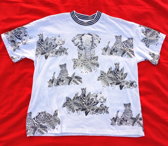 Vintage 90s Spumoni By Franko Black & White Jungle Animals All | Etsy