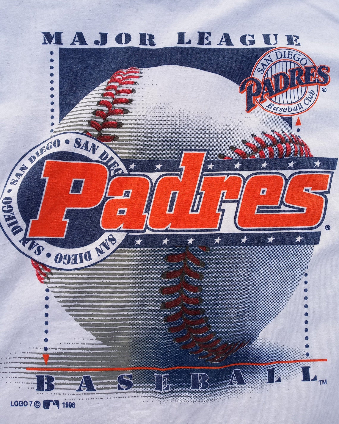 Vintage 1996 San Diego Padres Logo 7 Big Print Bold Graphic Spell Out ...
