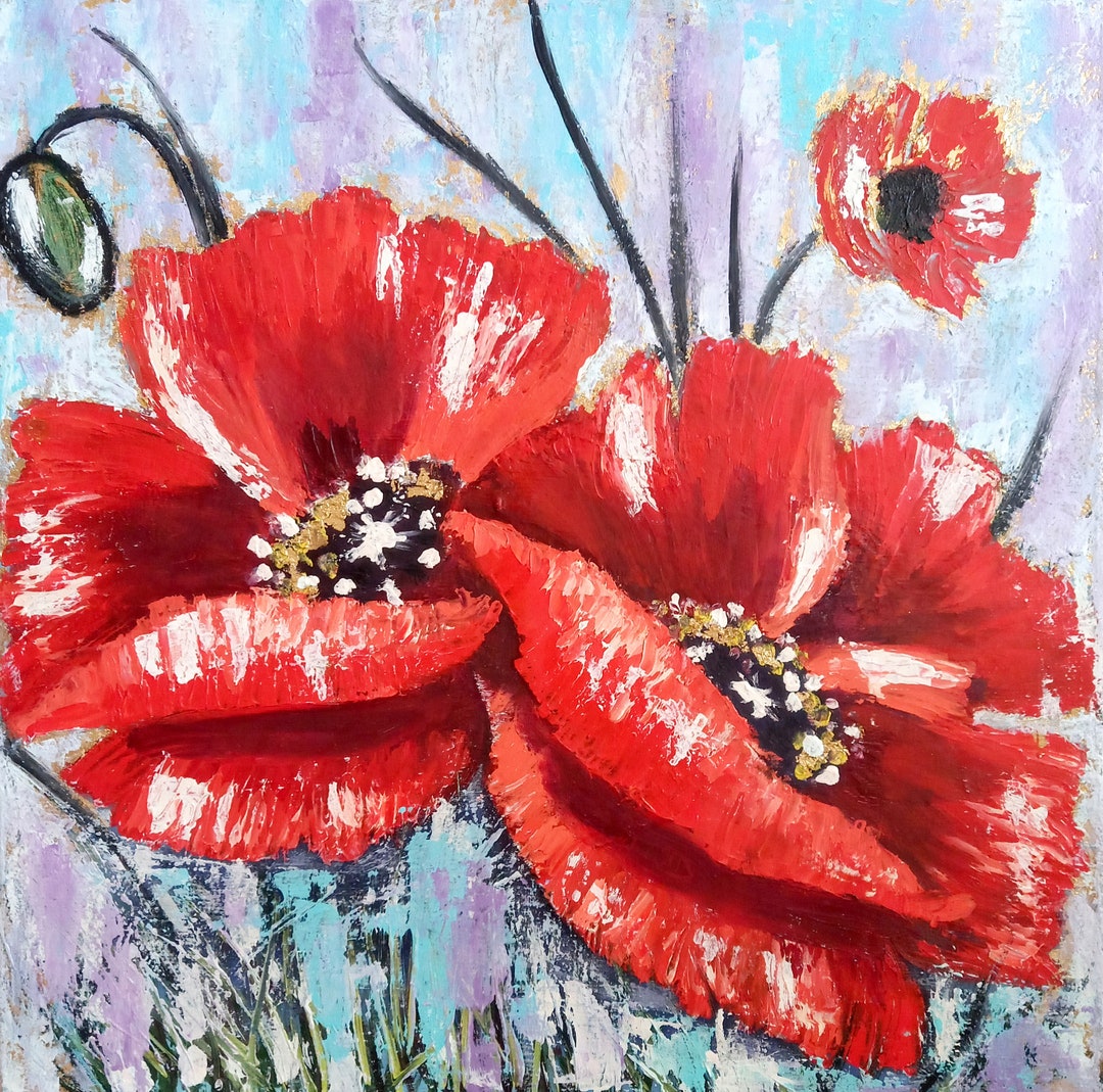 Red Poppies Painting Flower Original Art Floral Acrylic Painting Poppy Field Wall Art Painting ...