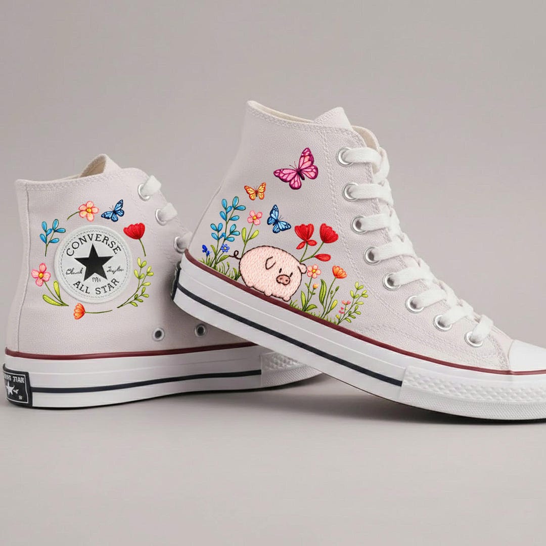 Embroidered Pig & Flower Converse Chuck Taylor Hight Top - Custom ...