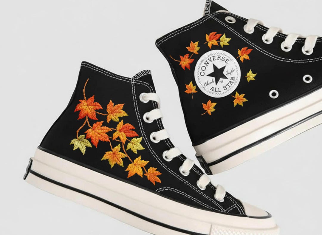 Autumn Leaves Embroidered Converse Sneakers: Custom Hand-stitched Shoes ...