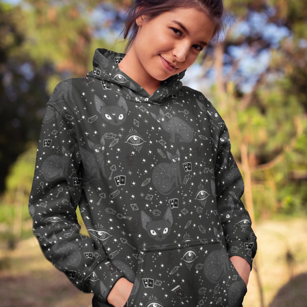 Lunar Black Cat on Black Unisex Hoodie | Witchy, Celestial, Lunar ...