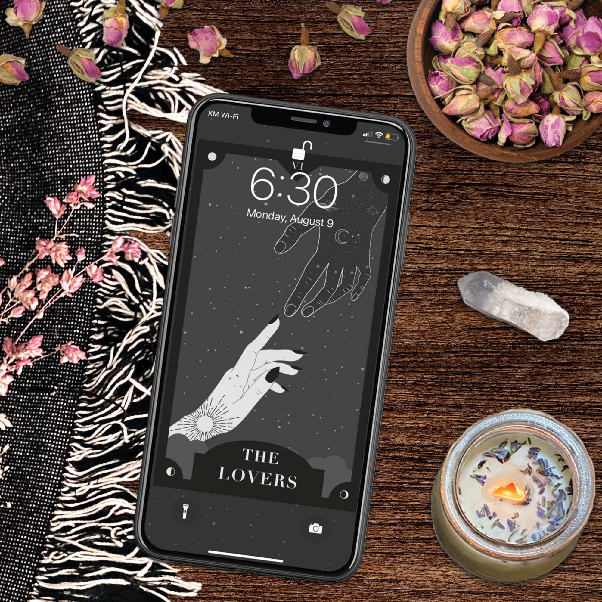 The Lovers Tarot Card Phone Wallpaper, Celestial Space Art Digital ...