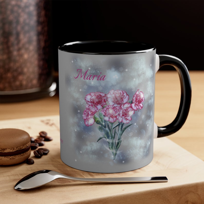 January Birth Flower Mug Personalized Name Coffee Mug Ceramic