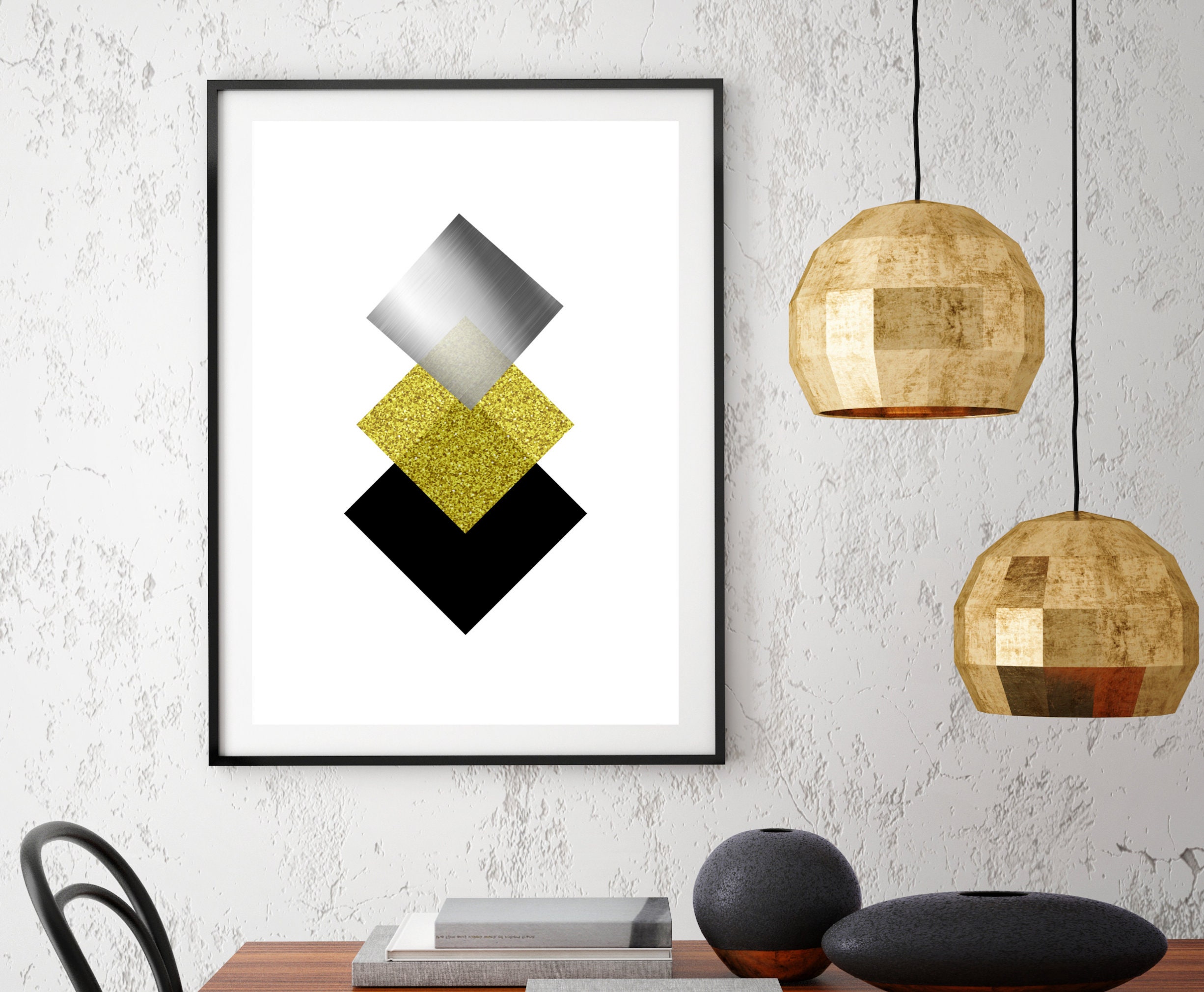 Black&gold Square Geometric Wall Art, Abstract Wall Art Printable ...