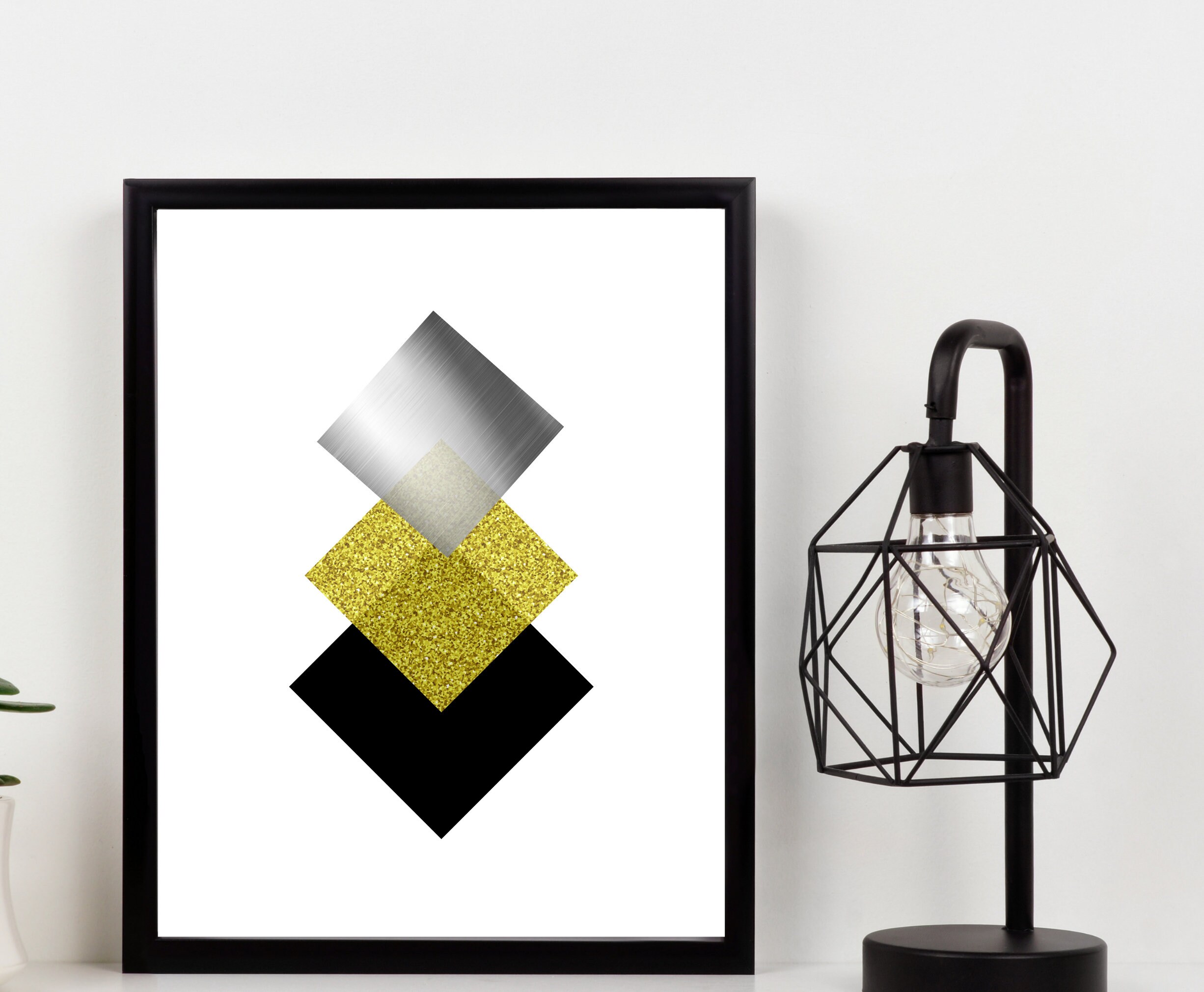 Black&gold Square Geometric Wall Art, Abstract Wall Art Printable ...
