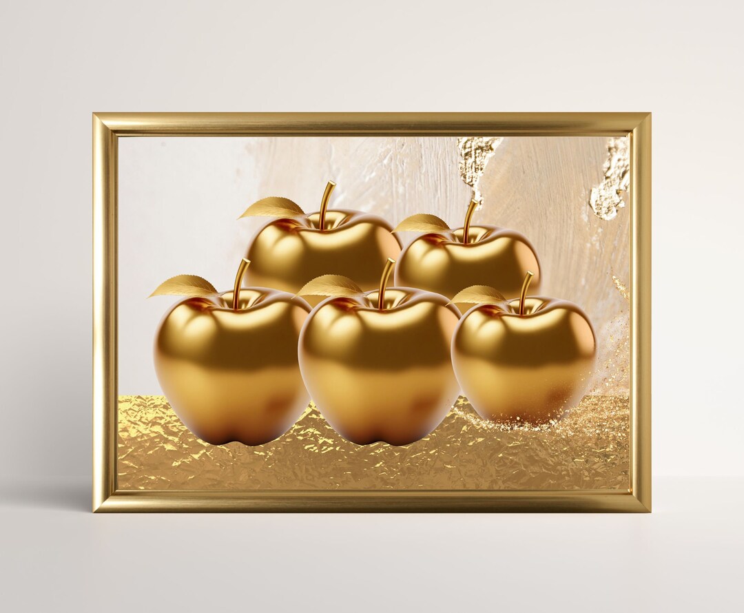 Golden Apple Art Print, Modern Fruit Print, Gold Print, Gold Wall Art ...