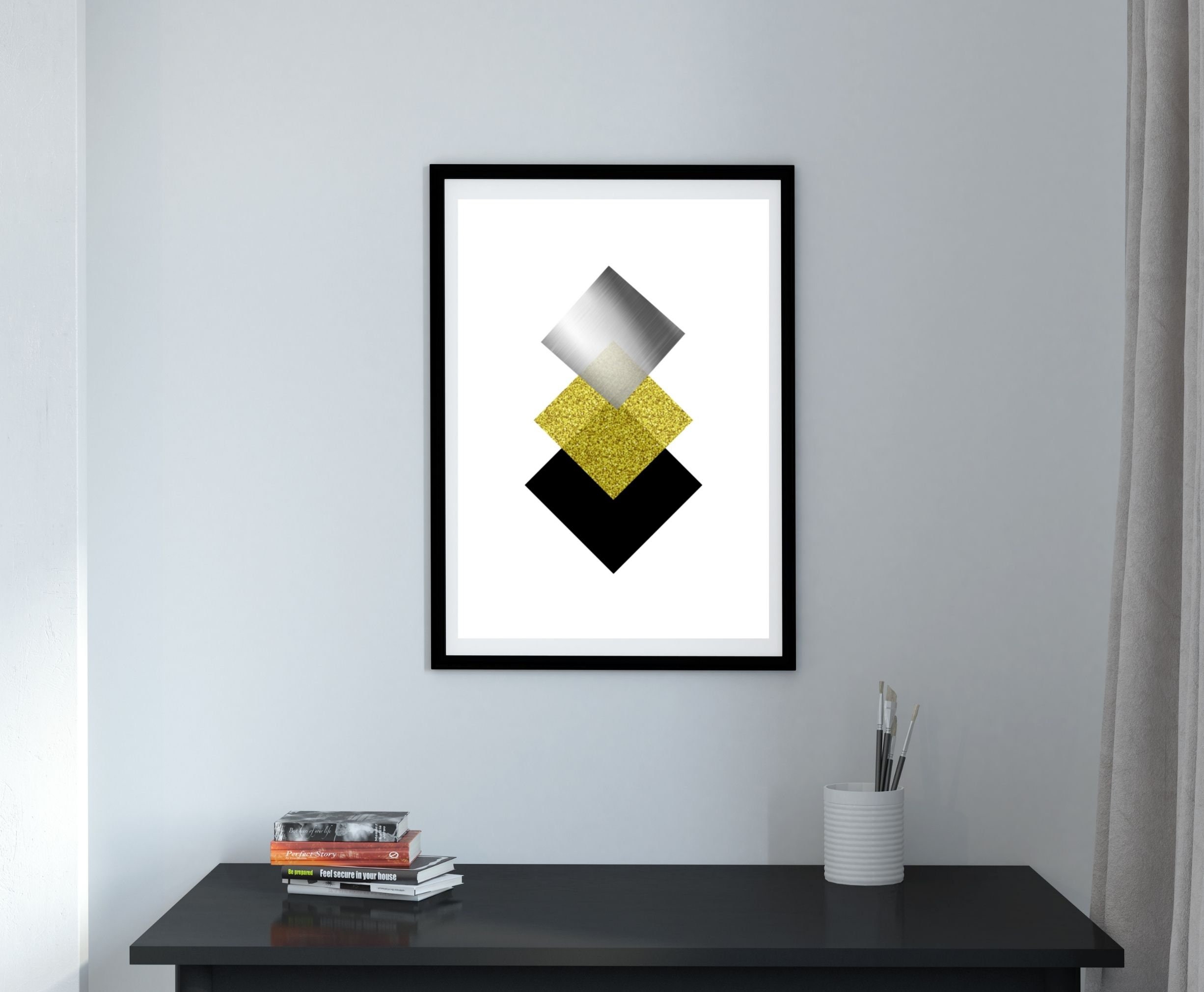 Black&gold Square Geometric Wall Art, Abstract Wall Art Printable ...