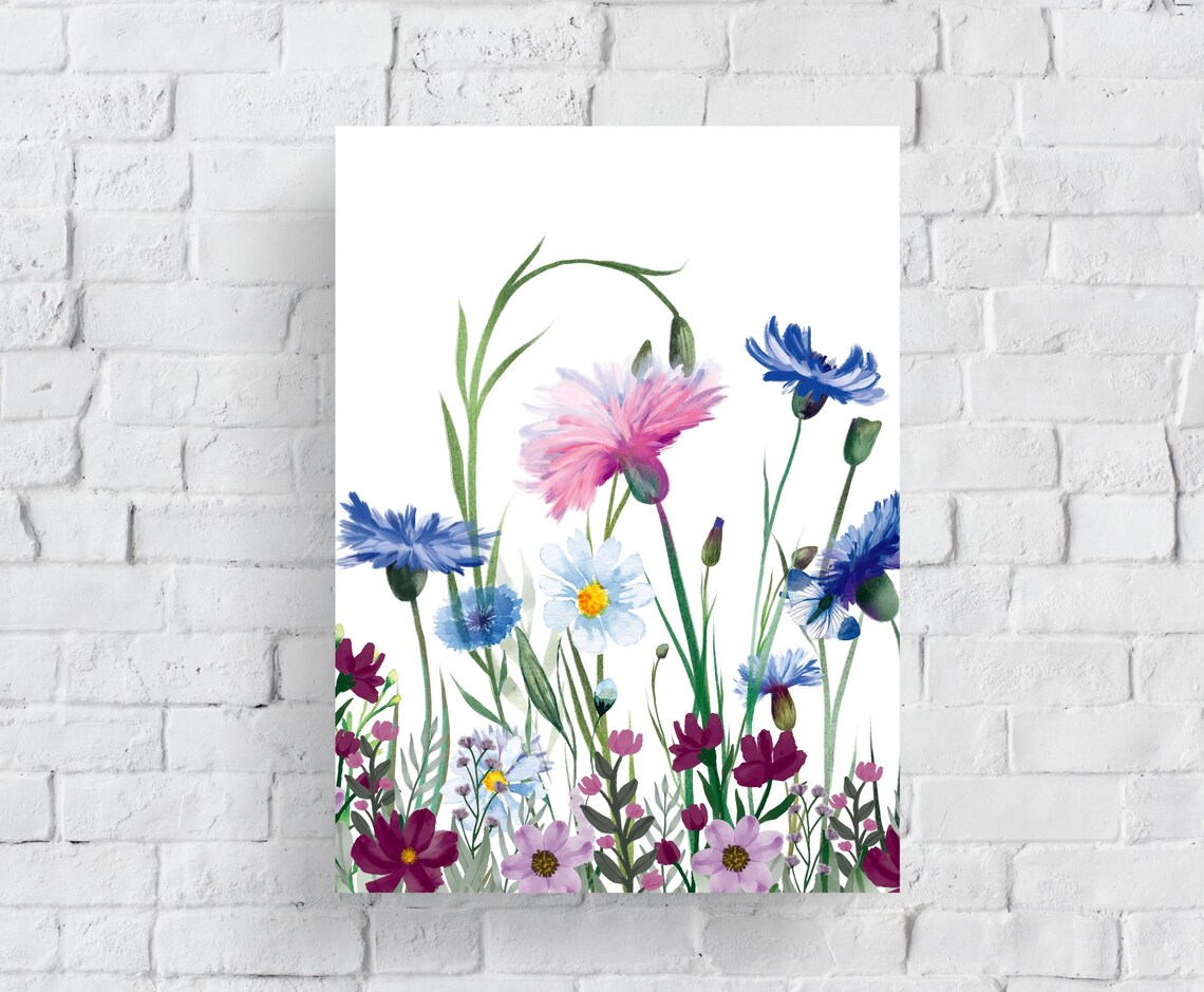 Blue&purple Wildflower Watercolor, Wildflower Printable Wall Art ...