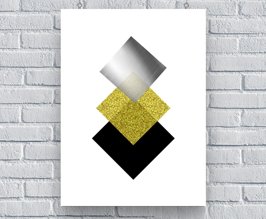 Black&gold Square Geometric Wall Art, Abstract Wall Art Printable ...