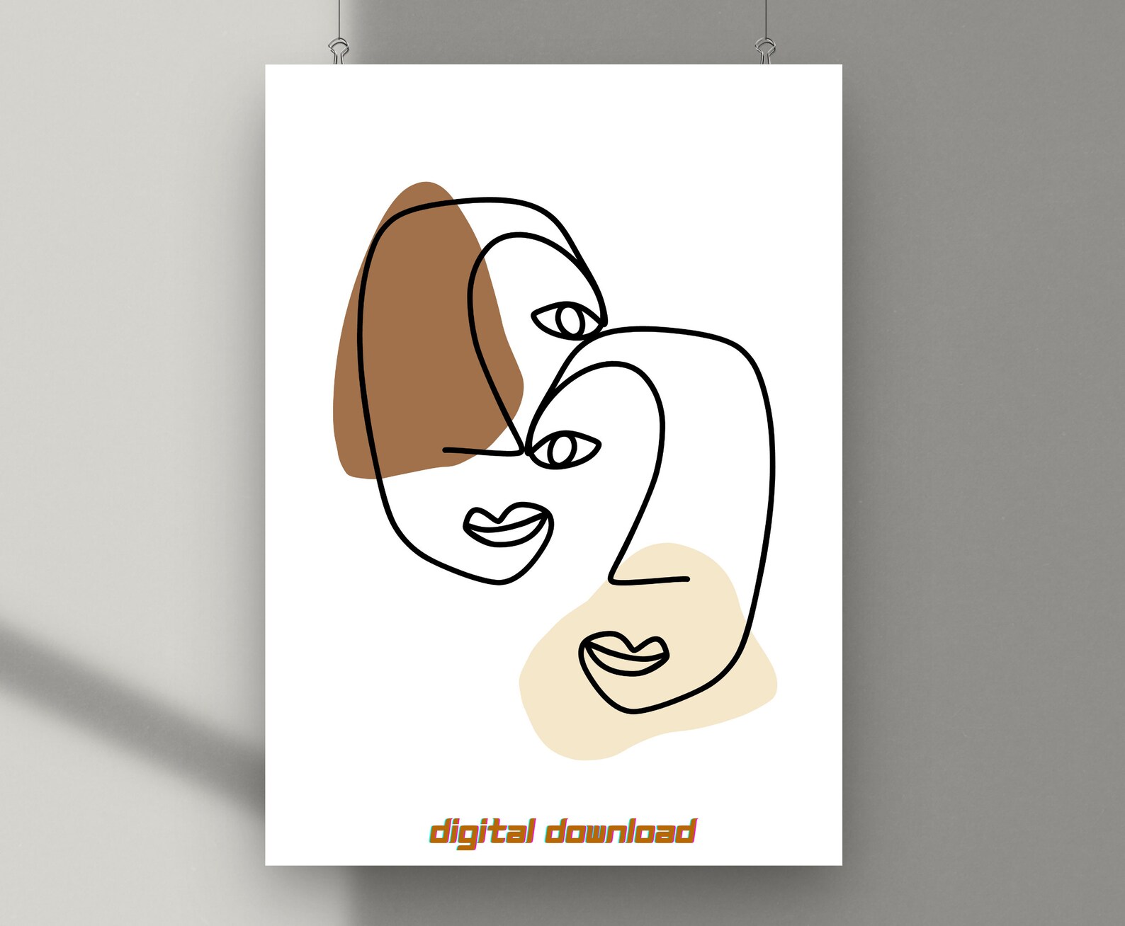 Abstract Two Face Line Art Print, Line Wall Art, Modern Art, Abstract ...