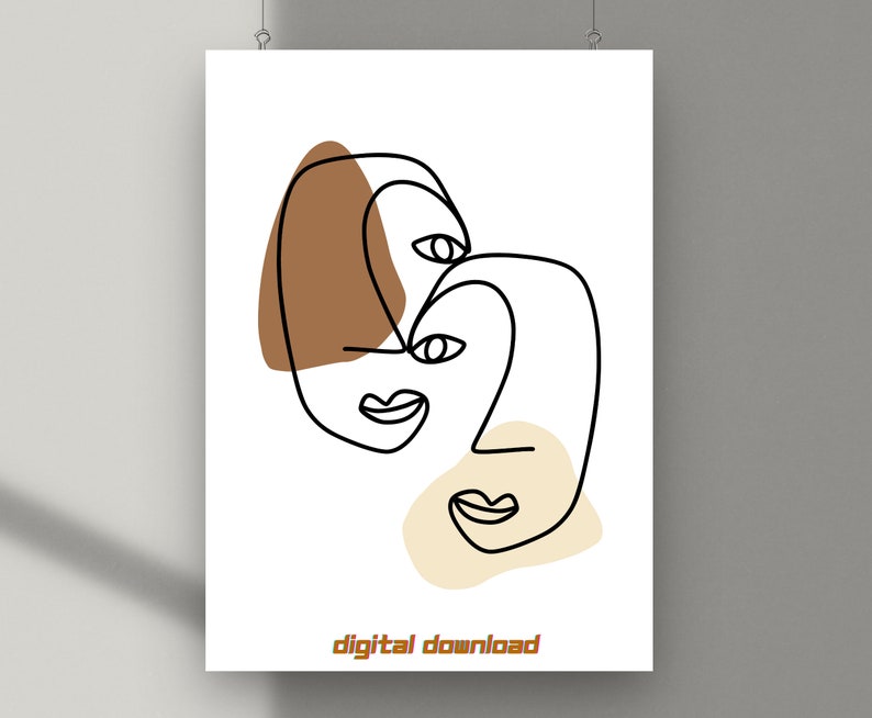 Abstract Two Face Line Art Print, Line Wall Art, Modern Art, Abstract ...