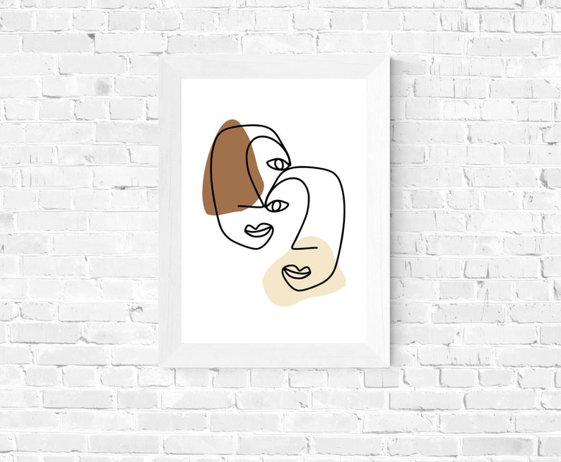 Abstract Two Face Line Art Print, Line Wall Art, Modern Art, Abstract ...