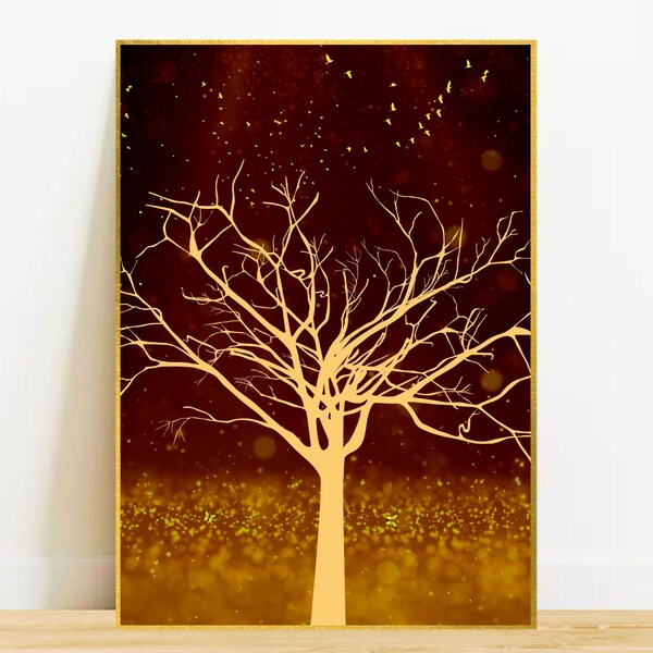 Golden Tree Wall Art - Etsy