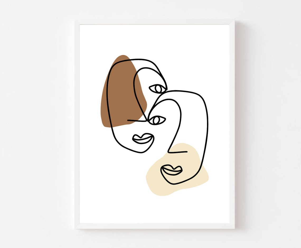 Abstract Two Face Line Art Print, Line Wall Art, Modern Art, Abstract ...