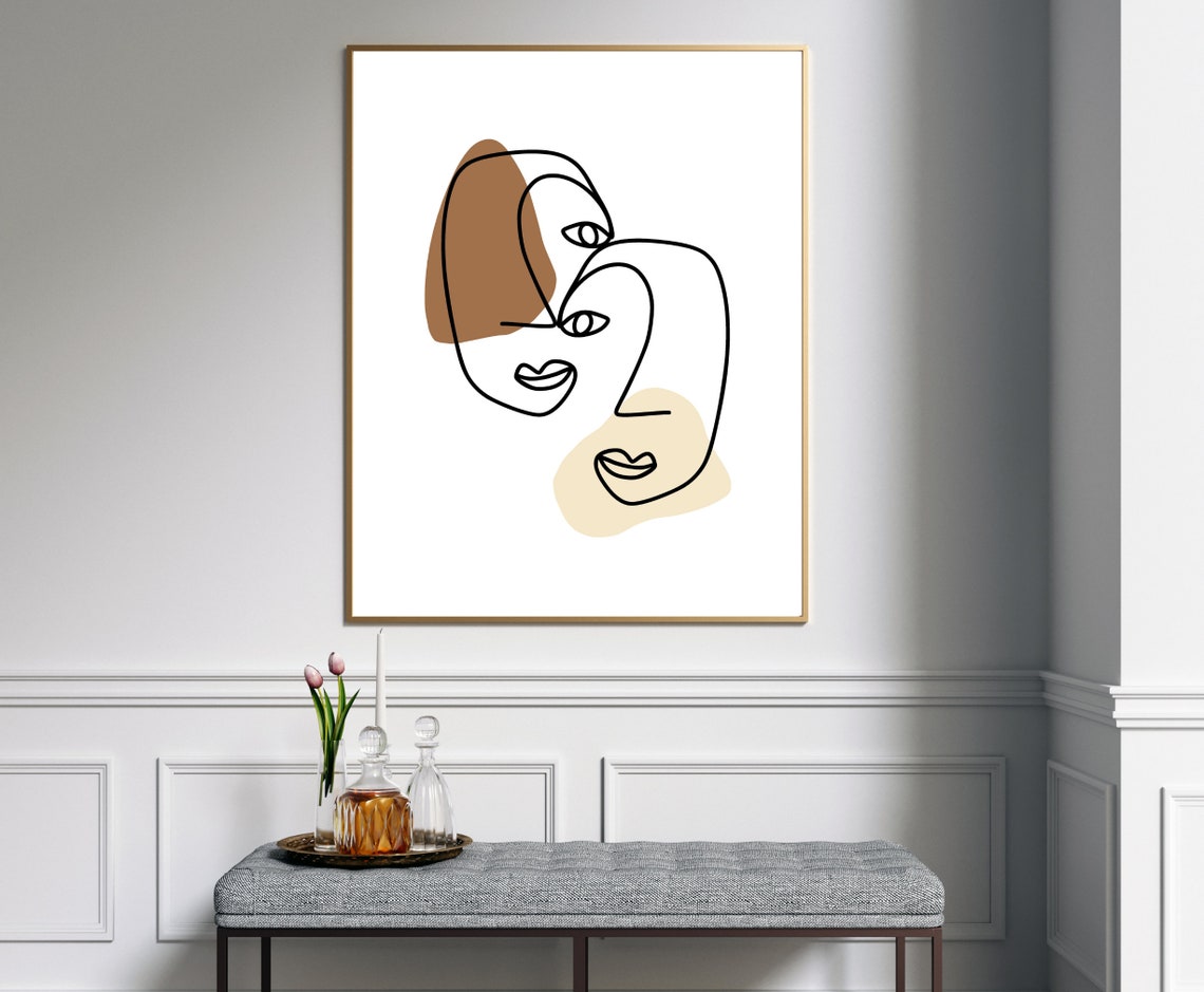 Abstract Two Face Line Art Print, Line Wall Art, Modern Art, Abstract ...