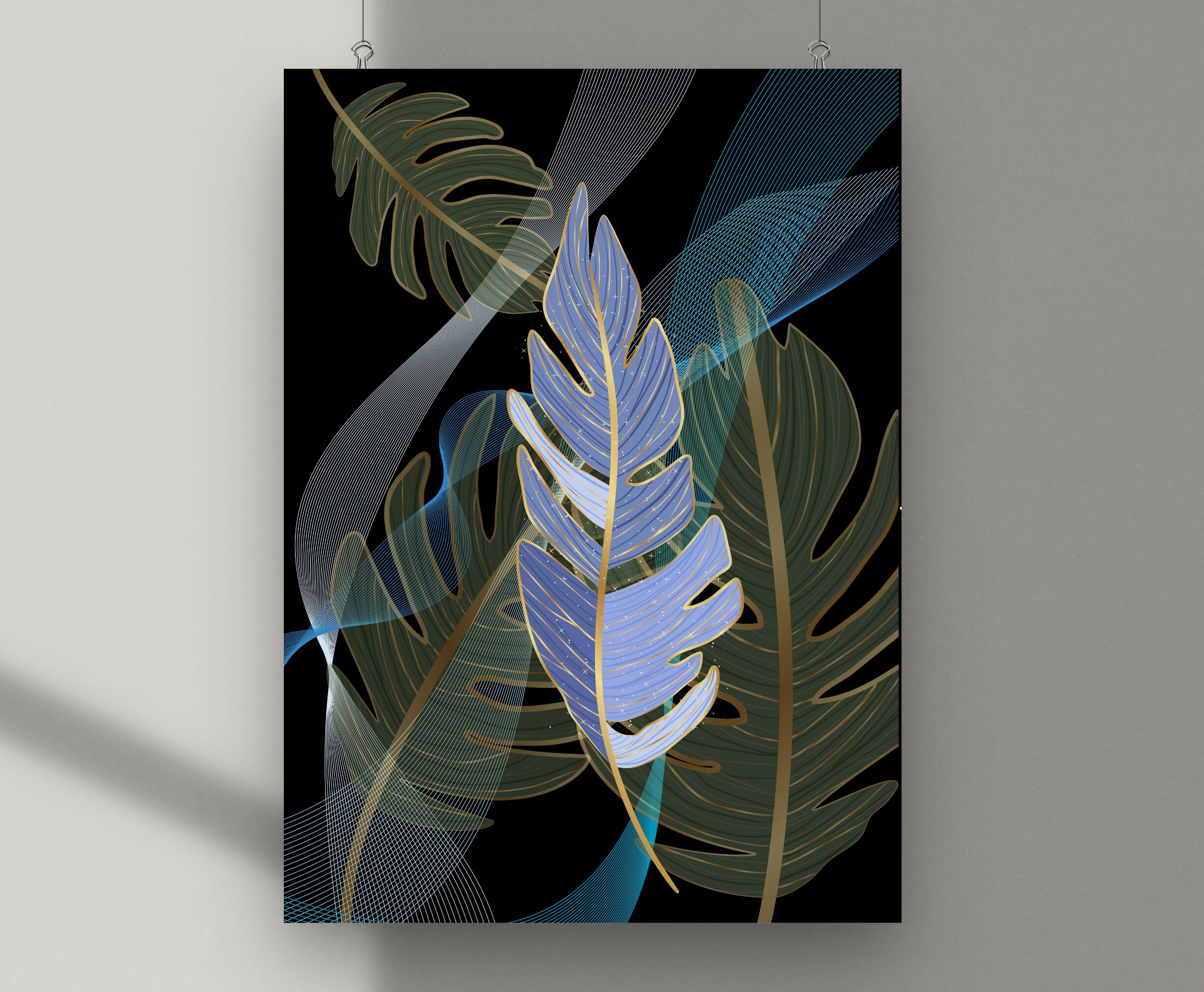 Set of 3 Botanical Gold Wall Art, Black and Gold Wall Art, Modern ...