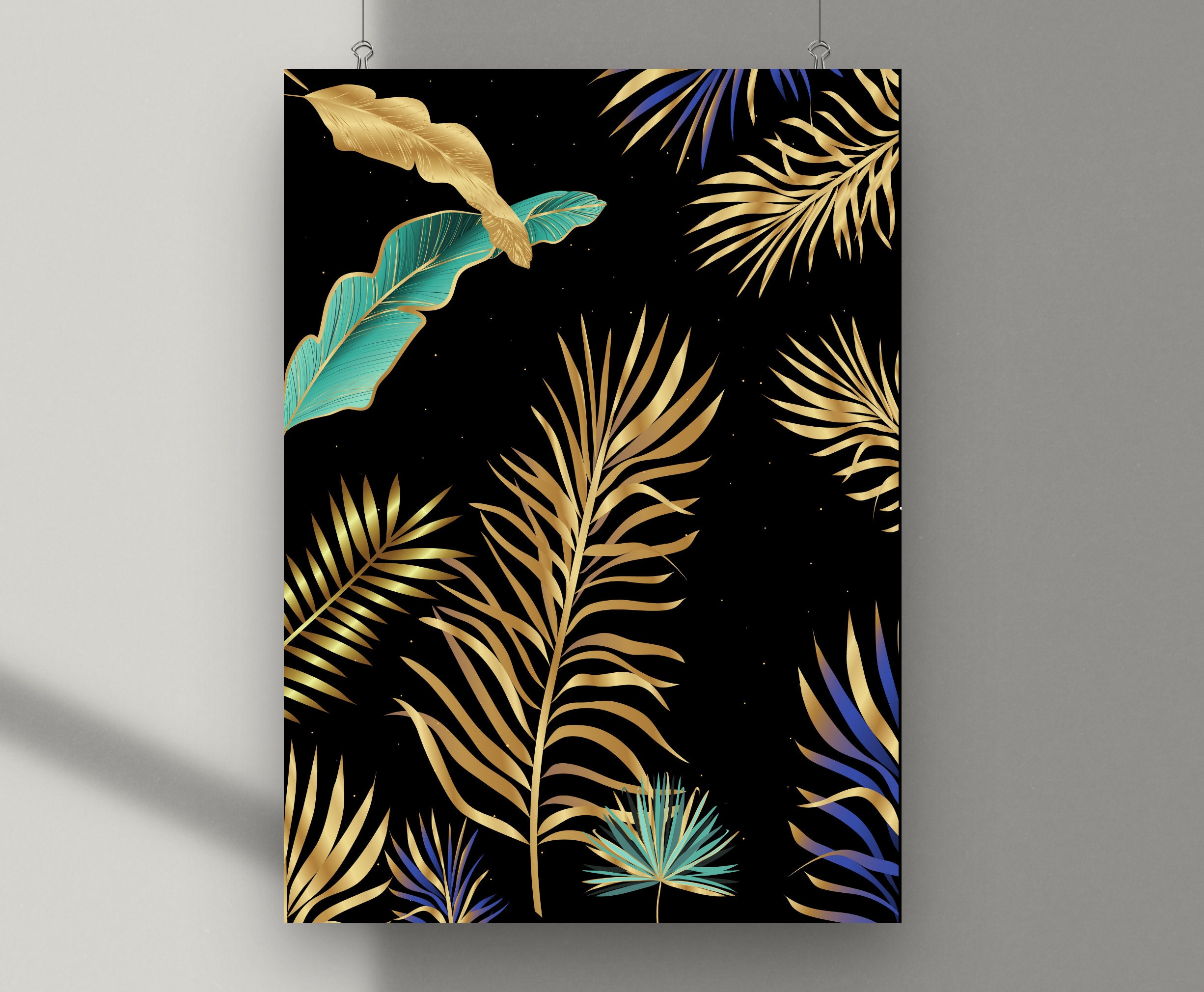 Set of 3 Botanical Gold Wall Art, Black and Gold Wall Art, Modern ...