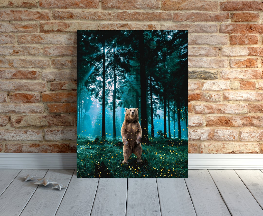 Fireflies and Bear Firefly Wall Art Firefly Art Print Night - Etsy