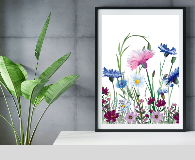 Blue&purple Wildflower Watercolor, Wildflower Printable Wall Art ...