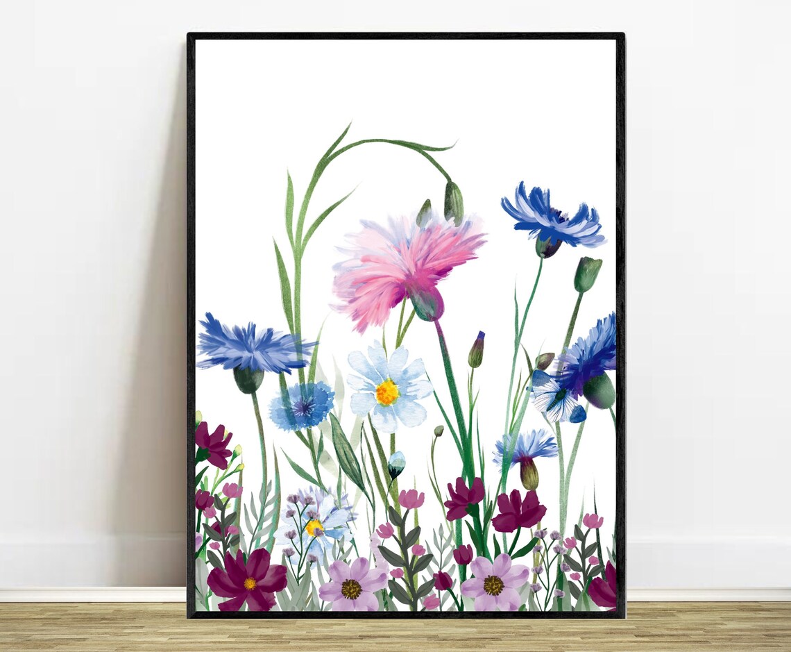 Blue&purple Wildflower Watercolor, Wildflower Printable Wall Art ...