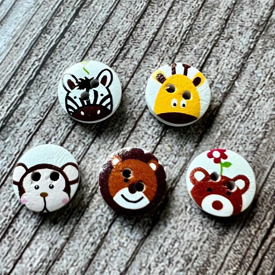 ZOO ANIMAL BUTTONS, 15mm, Wood Button, Baby Gift Buttons, Crochet Knit ...
