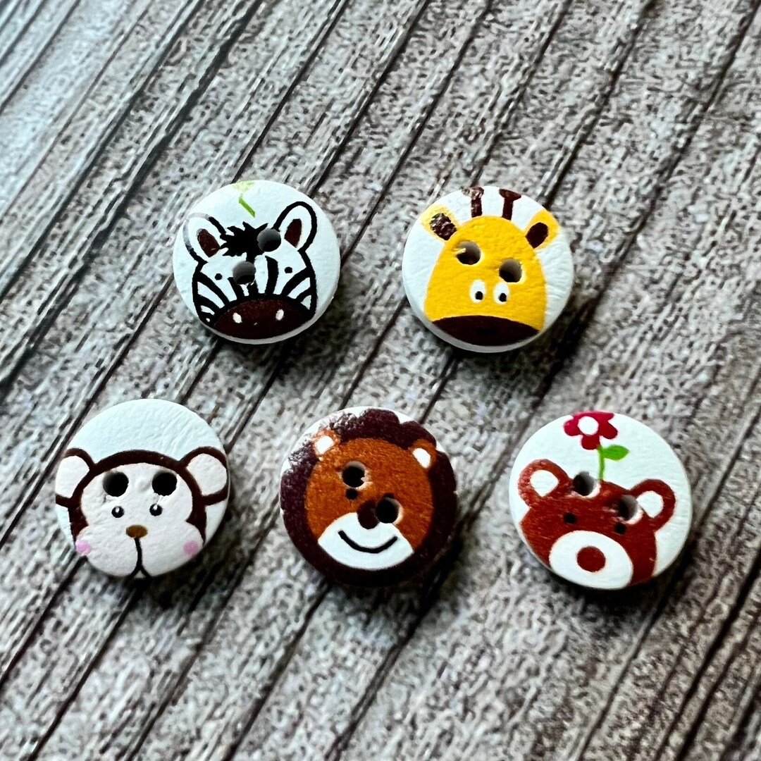 ZOO ANIMAL BUTTONS, 15mm, Wood Button, Baby Gift Buttons, Crochet Knit ...