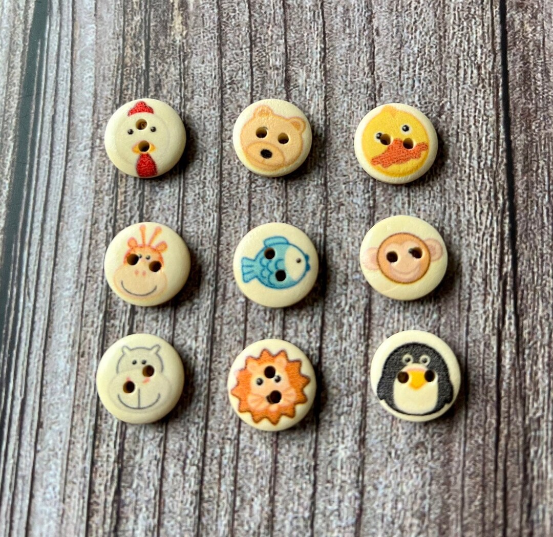 NATURAL WOOD ANIMAL Buttons 15mm Cute Buttons Baby Gift - Etsy