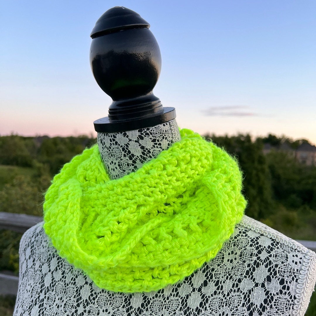 NEON YELLOW COWL, Twisted Crochet Cowl, Handmade Scarf, Mobius Cowl ...