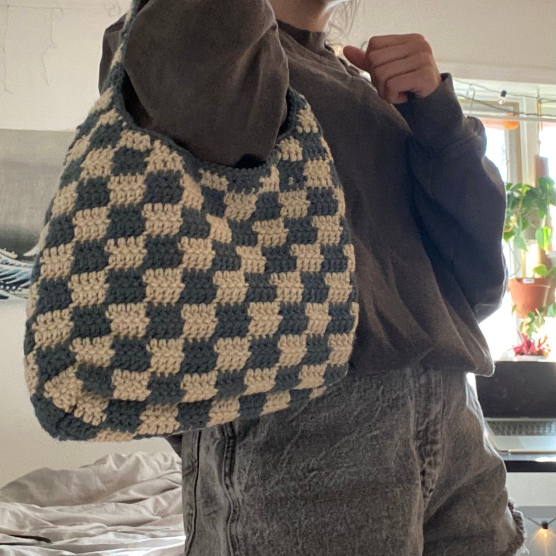 Crochet Checkerboard Shoulder Bag - Etsy