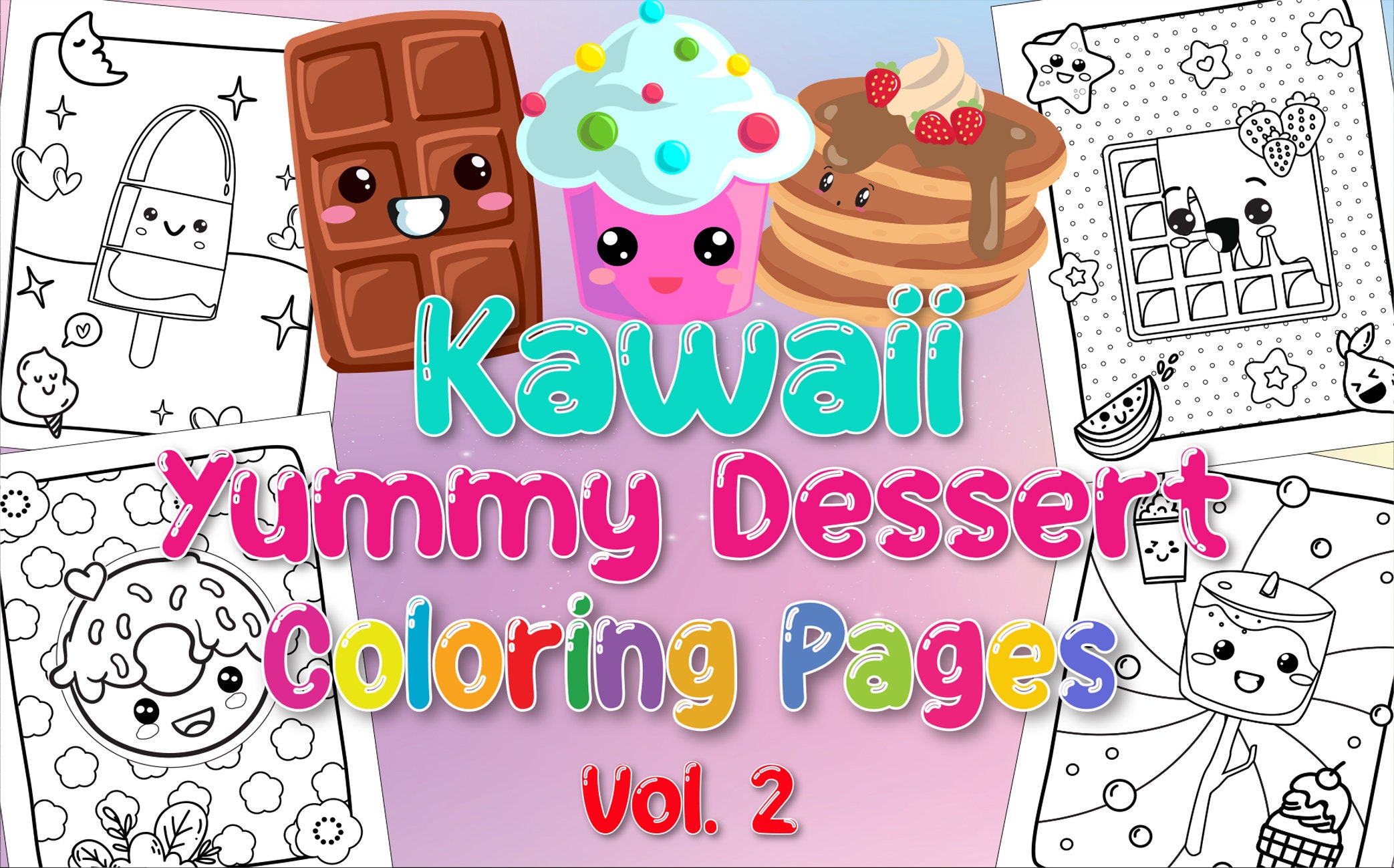 Printable Kawaii Yummy Dessert Coloring Sheets for Kids Volume 2 - Etsy
