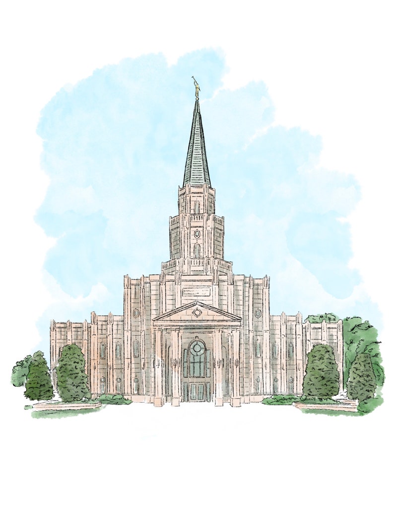 Houston Temple, LDS, Digital Drawing, Watercolor, Temple Picture ...