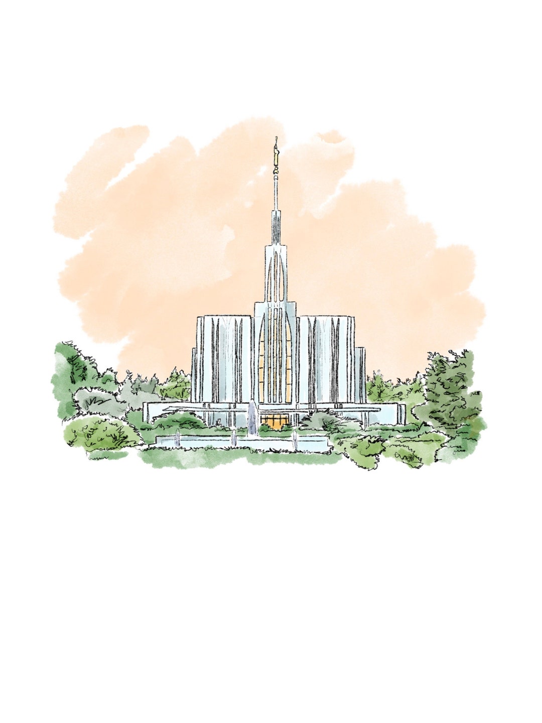 Seattle Washington Temple, LDS, Digital Drawing, Watercolor, Temple ...