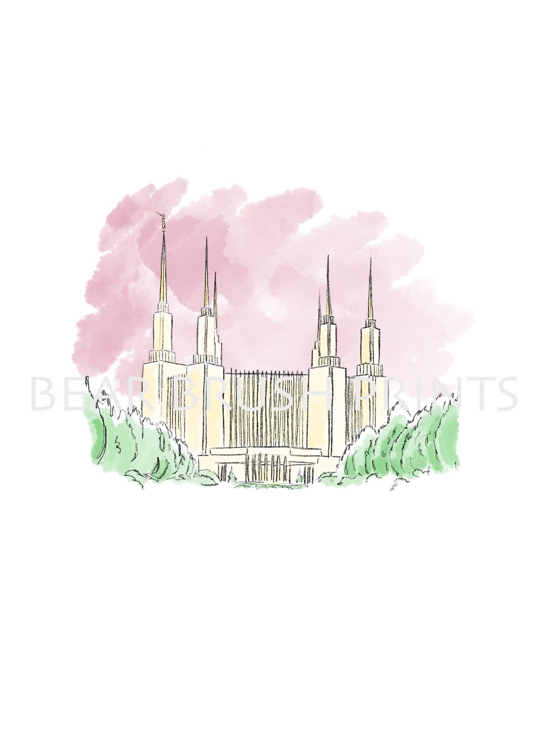 Washington DC Temple, LDS, Digital Drawing, Watercolor, Temple Picture ...