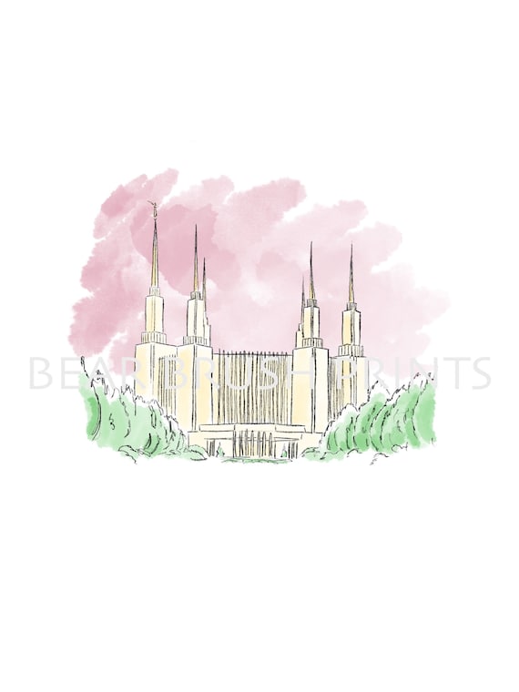 Washington DC Temple LDS Digital Drawing Watercolor Temple | Etsy