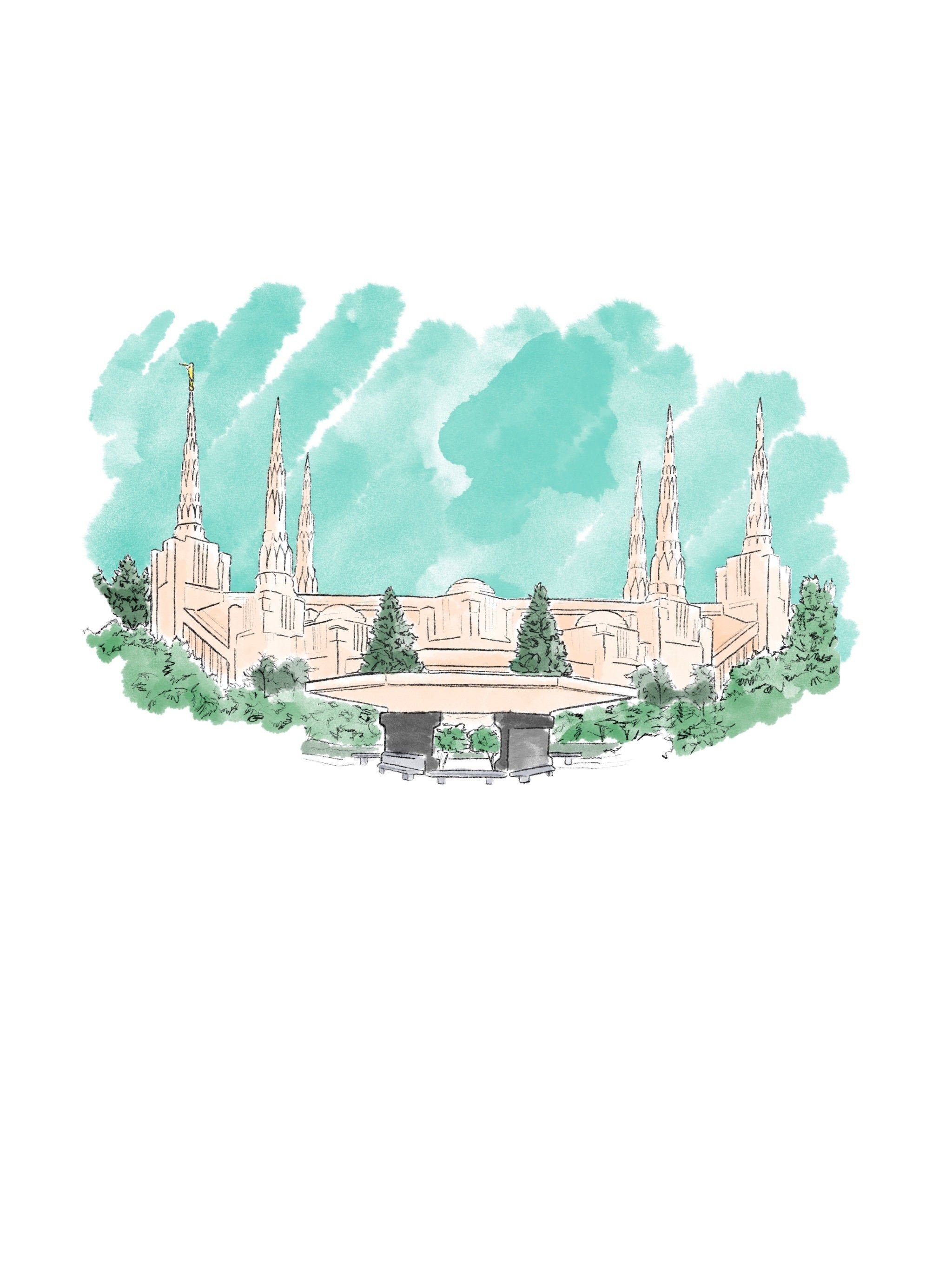 Portland Oregon Temple, LDS, Digital Drawing, Watercolor, Temple ...