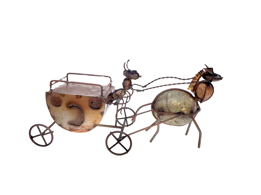 Ant Cart Sculpture – Handmade Stone and Metal Bug With Carriage ...
