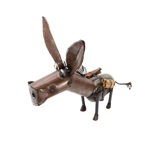 Small Metal Donkey Sculpture – Rustic Handmade Burro With Firewood ...