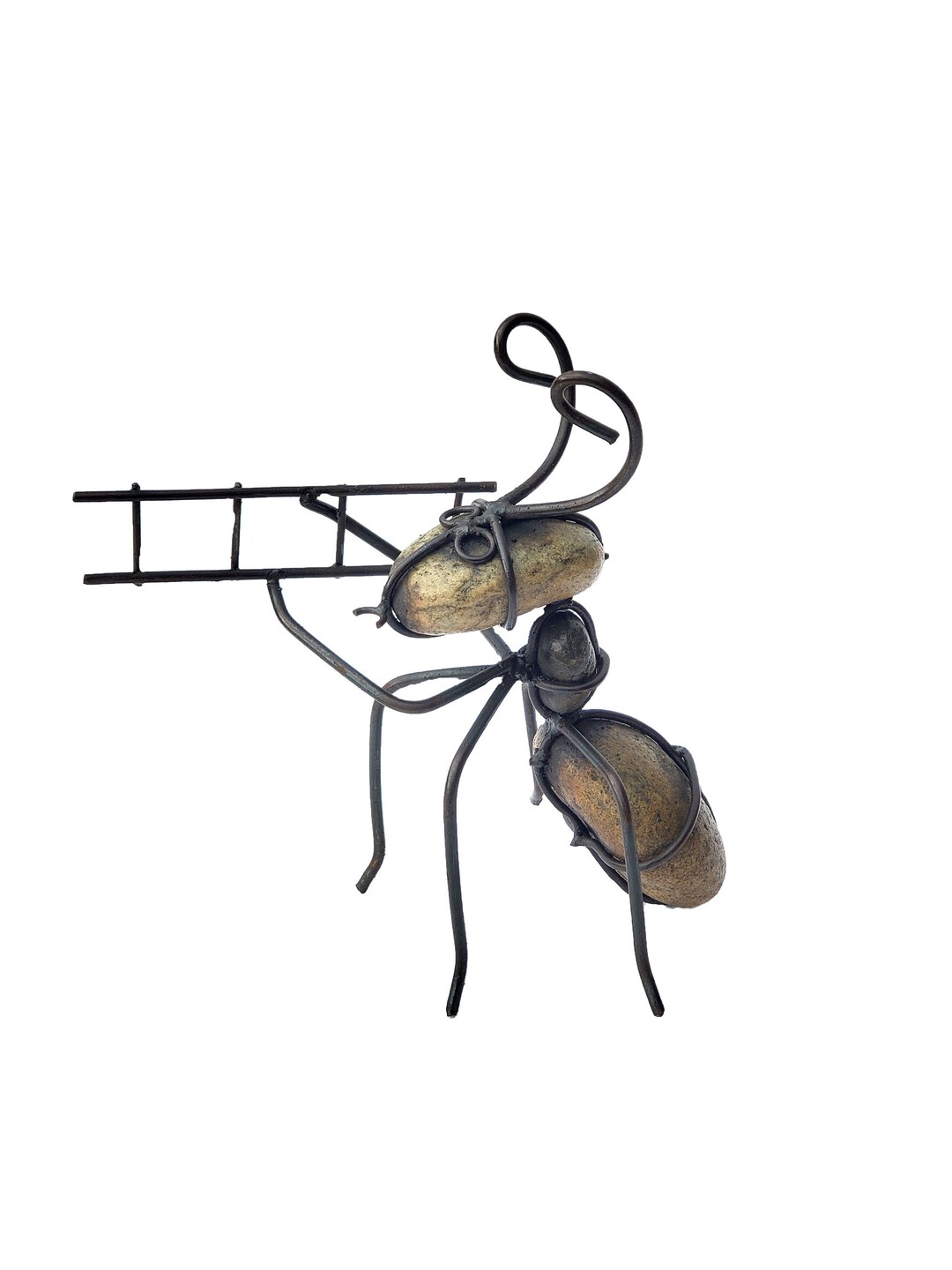 Ant With Ladder Sculpture – Handmade Stone and Metal Insect – Garden ...
