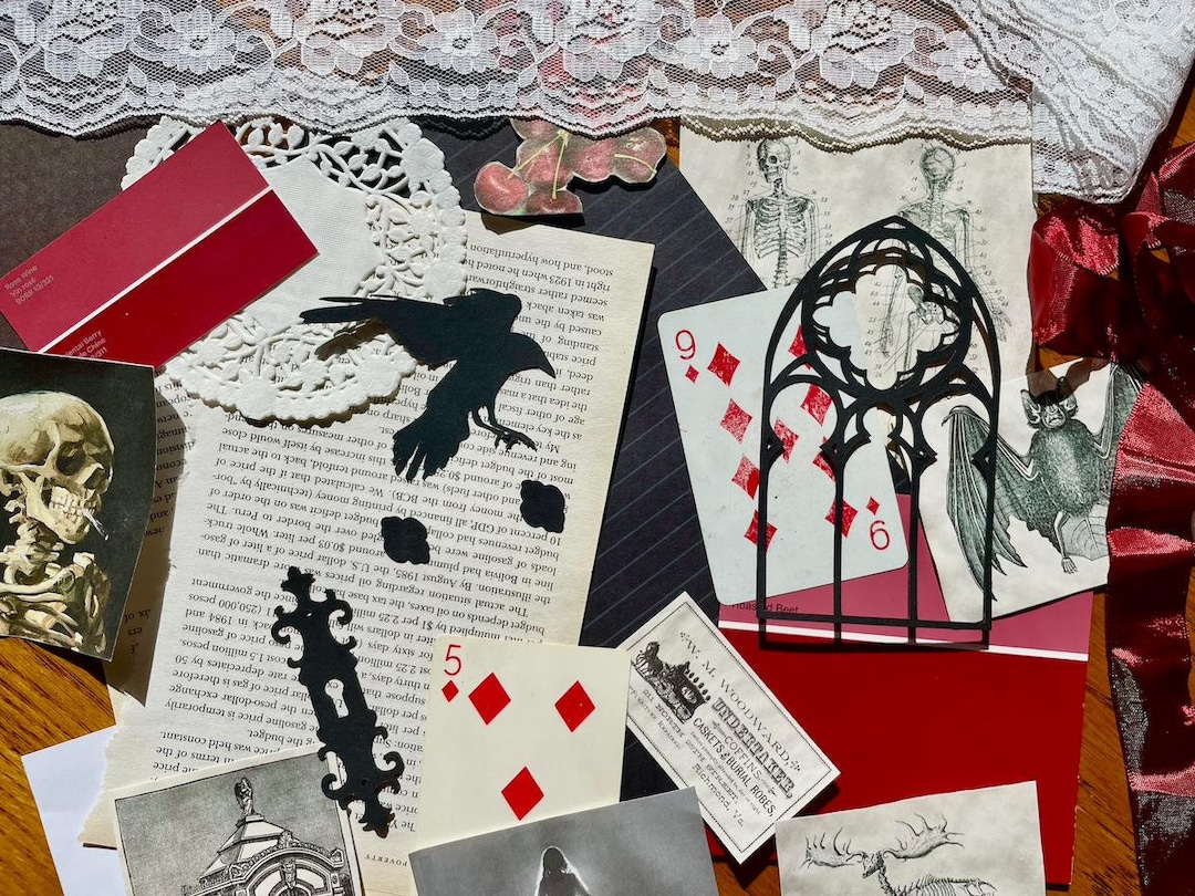70 Piece Dark Gothic Themed Ephemera Kit | Collage, Junk Journal, Zine ...