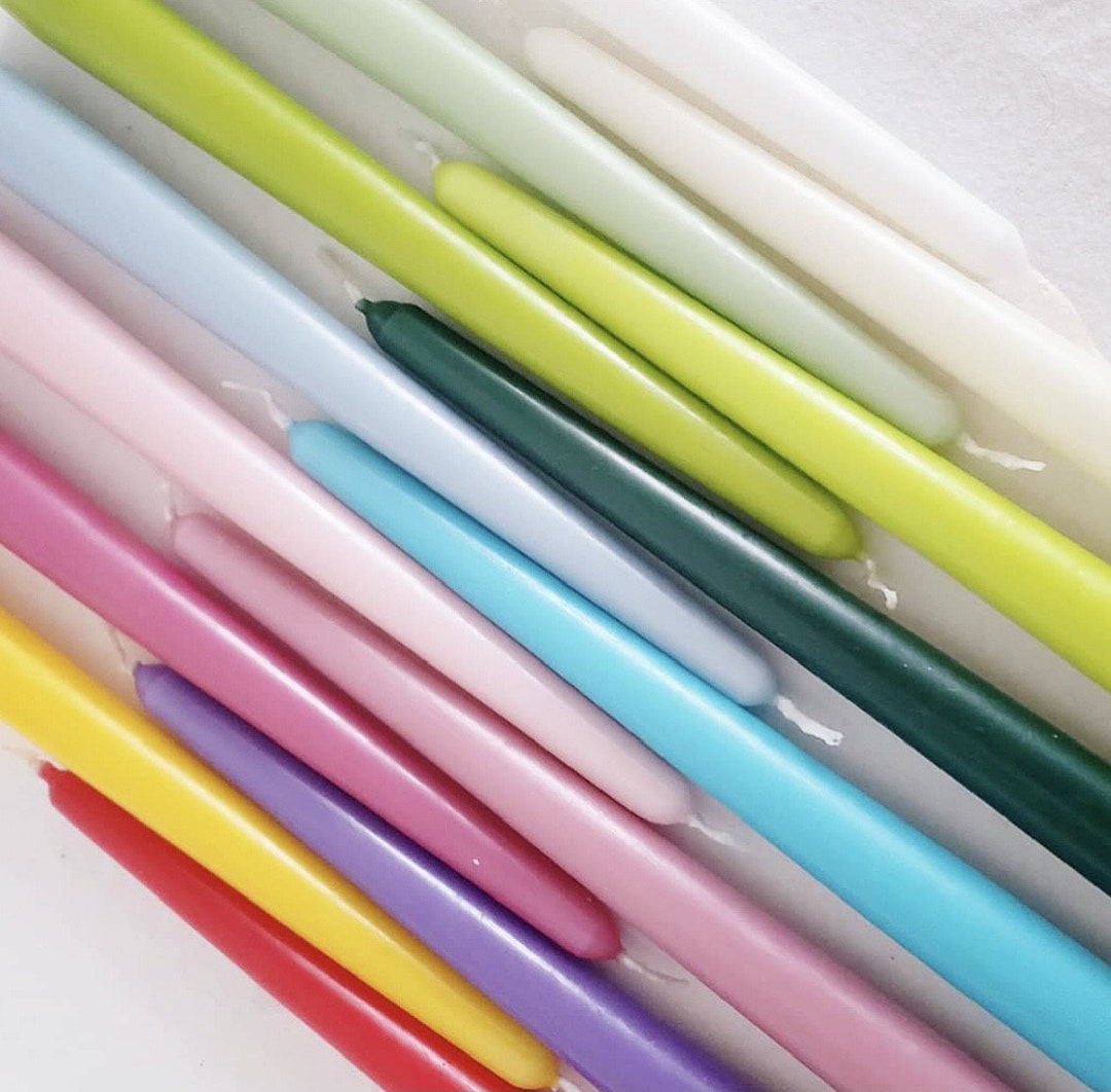 Hand Dipped Taper Candles Vegan Thin Coloured Candlesticks Pastel Tall ...
