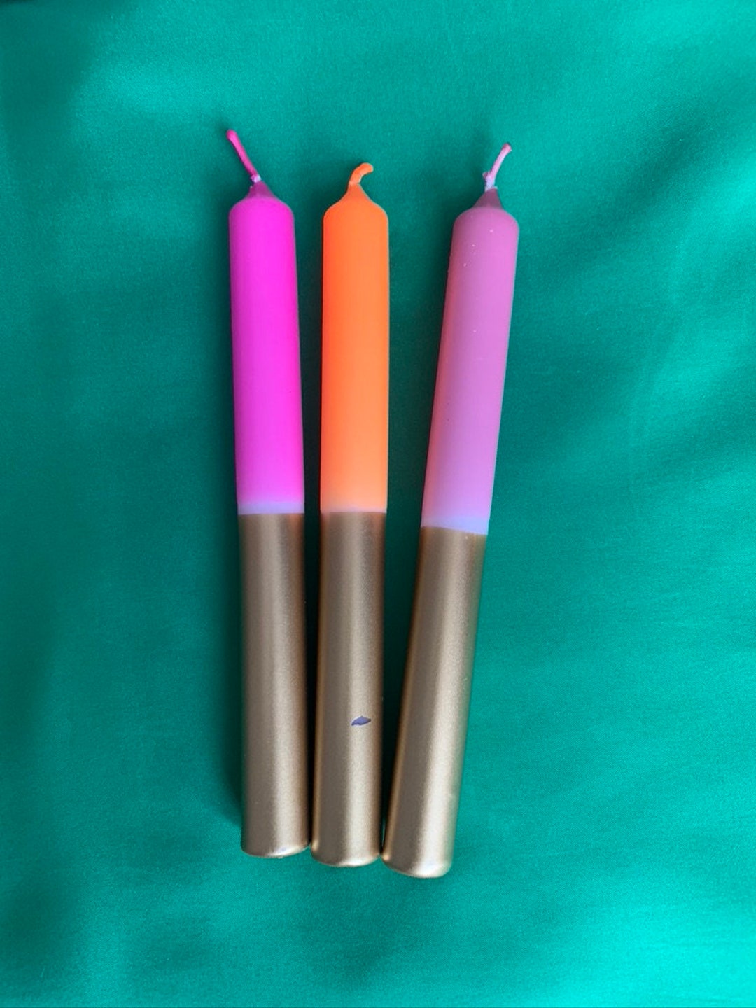 SECONDS X3 Dip Dye Neon Candles Gold Metallic Candles Bright Taper ...