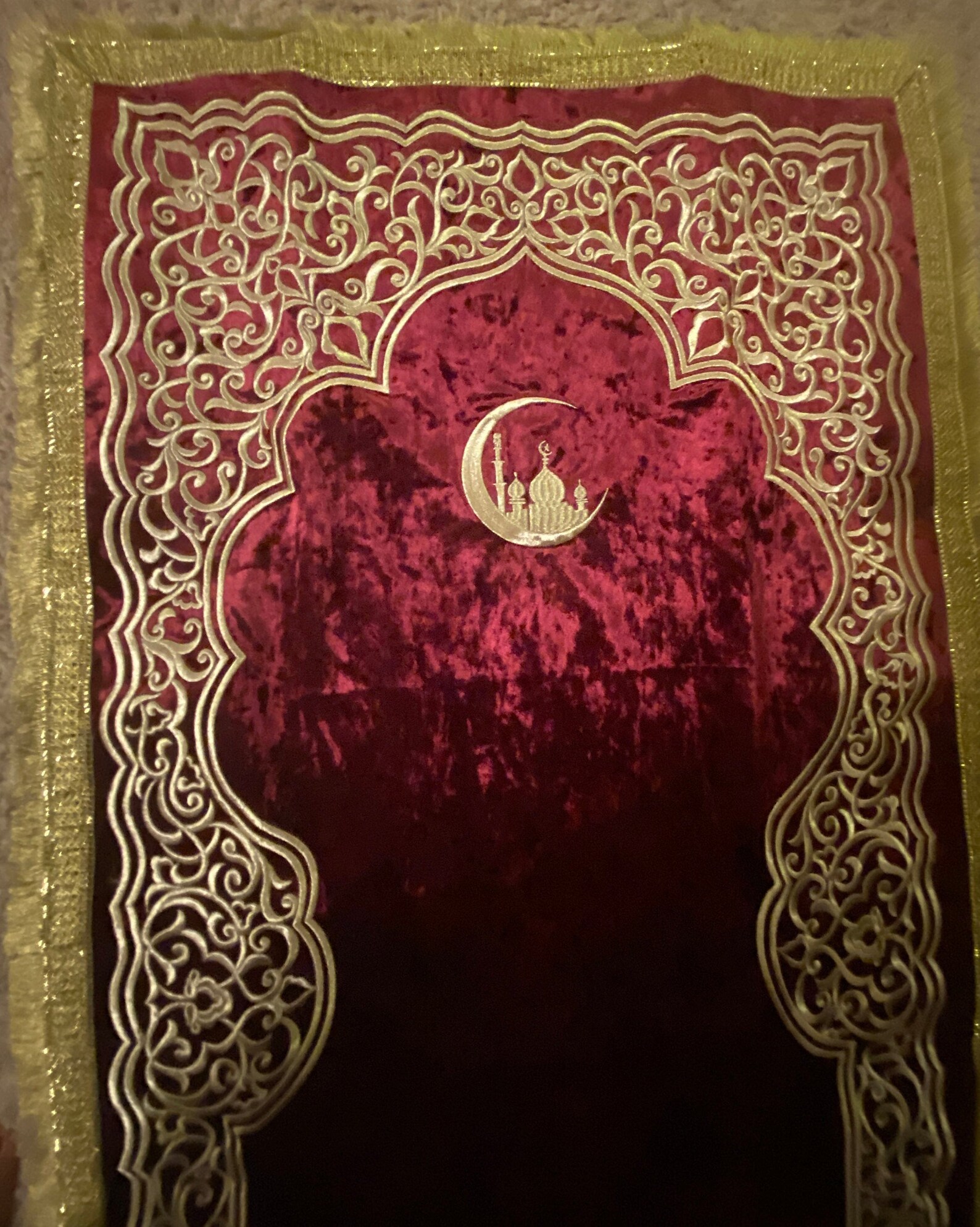 Muslim Prayer Rug Handmade Gold Embroidered Velour Bukhara - Etsy