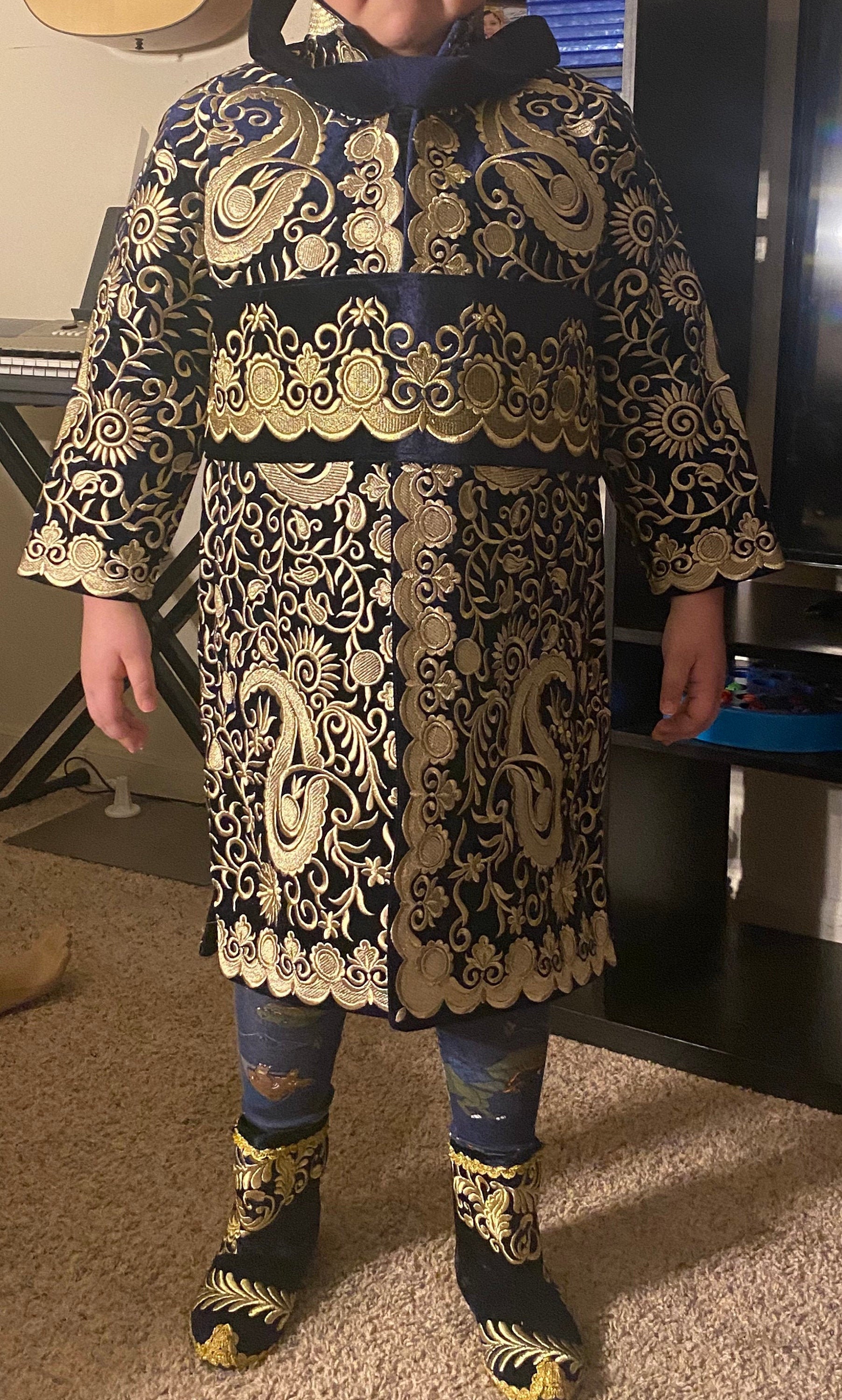 Bukhara (uzbek/tajik) Traditional Gold Embroidery Boys Chapan / Kaftan ...