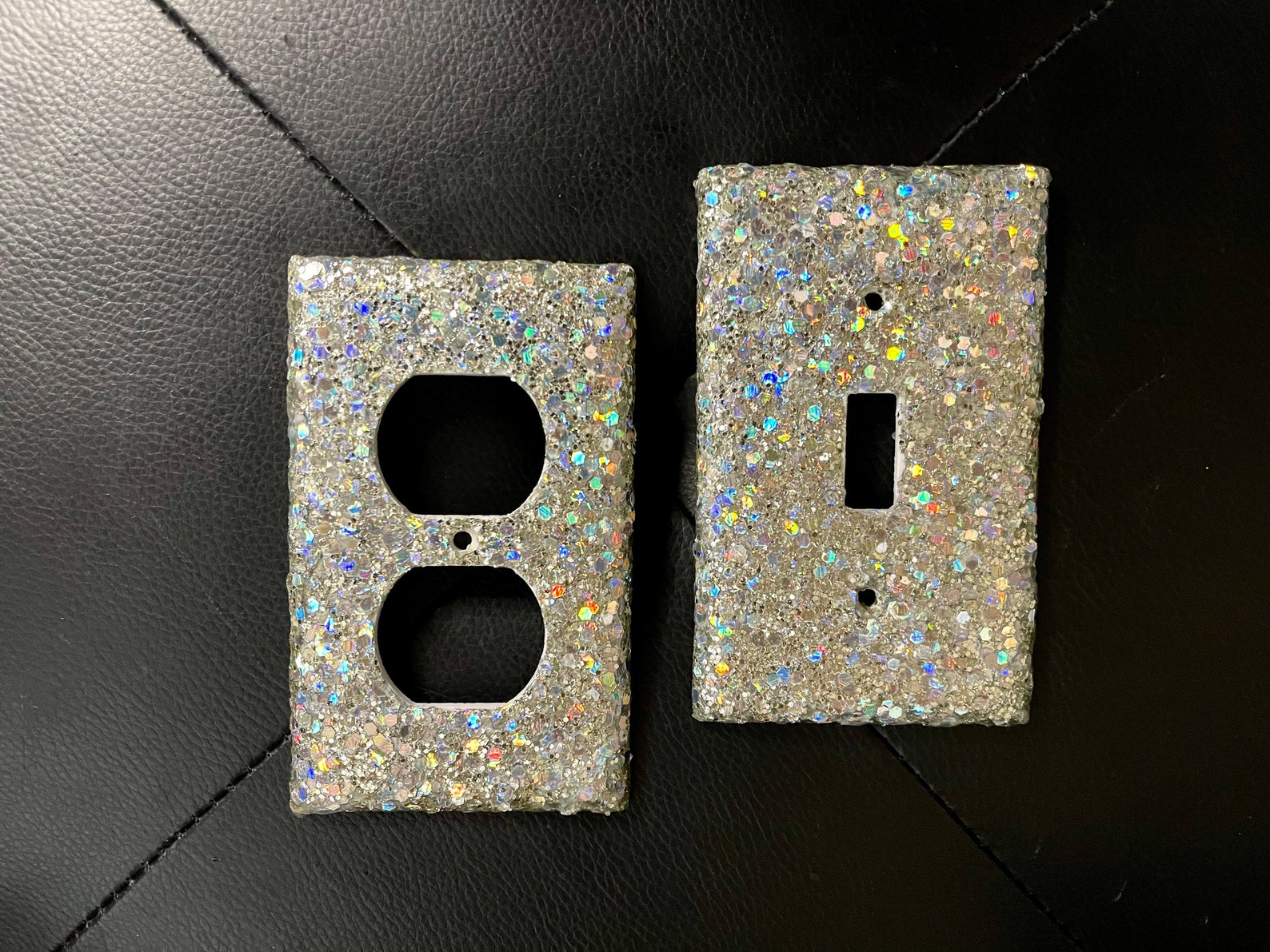 Outlet & Light Switch Covers - Chunky Silver Glitter Bling - Home Decor ...
