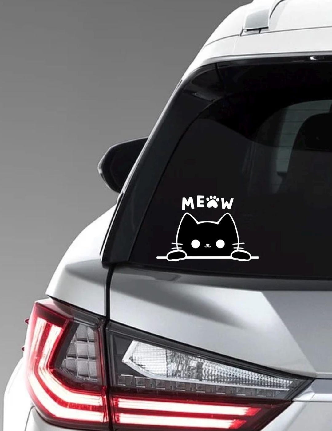 Peeking Cat "meow" Decal: White Vinyl Car Decor - Etsy