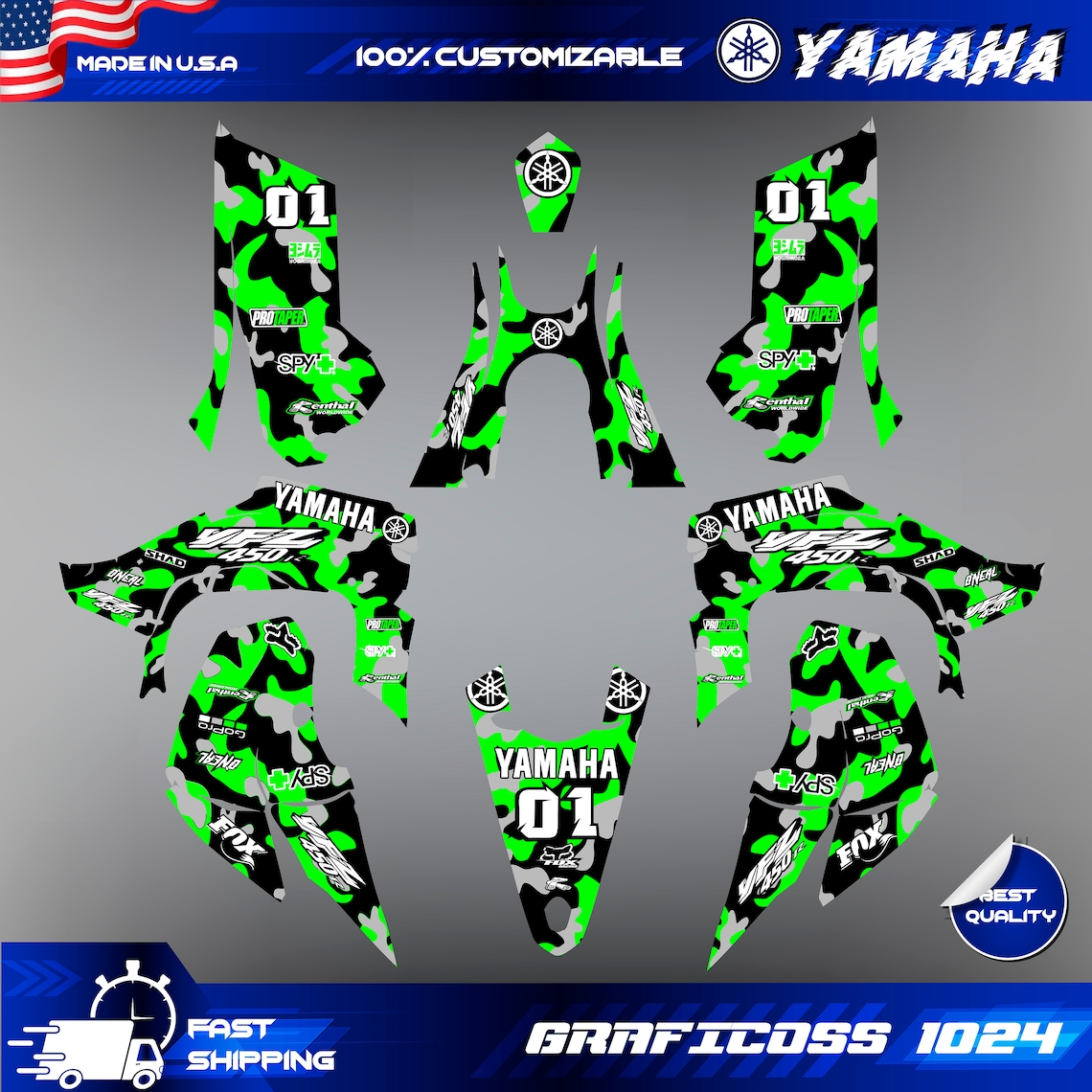 Yamaha YFZ 450R ATV Full Graphics Kit 2014-2024 YFZ450X Decals Stickers ...