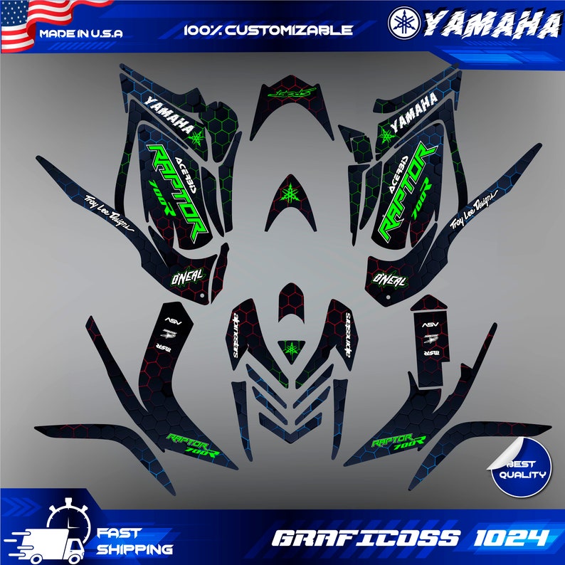 Fits Yamaha Raptor 700R Graphics Kit 2006 2007 2008 2009 2010 2011 2012 ...