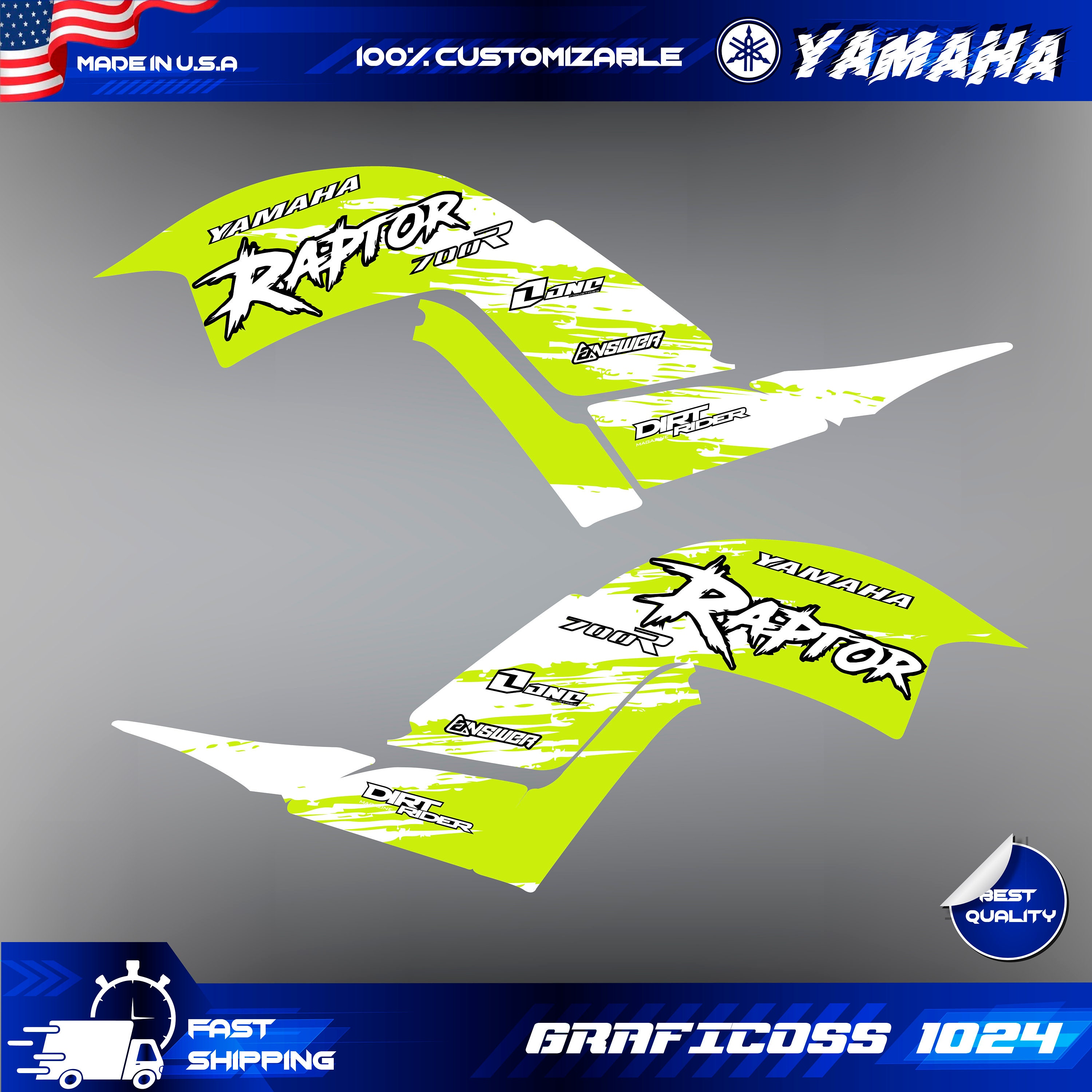 Yamaha Raptor 700 700R Graphics Kit 2013 2014 2017 to 2025 Decals ...